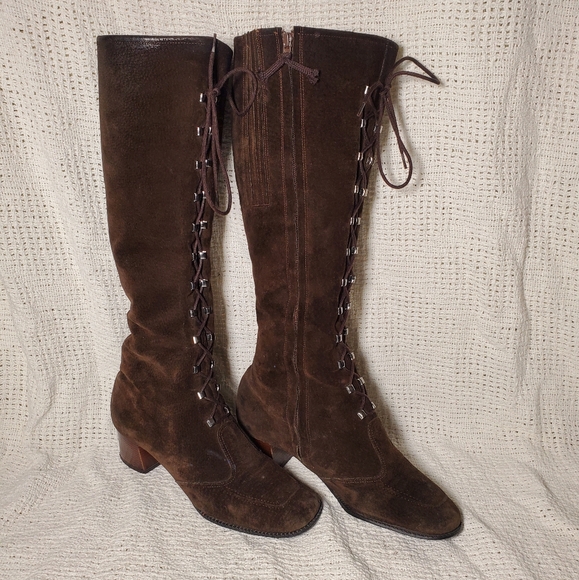 Cobbies | Shoes | Vintage 6s70s Cobbies Brown Suede Kneehigh Laceup ...